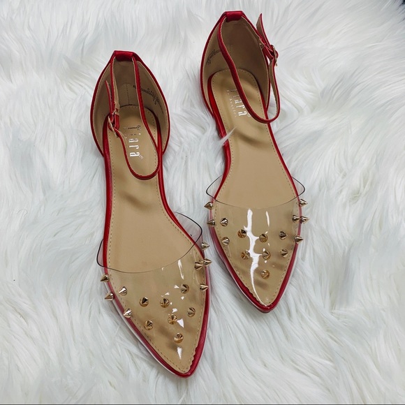 Shoes | Red Clear Studded Pointed Sandal | Poshmark